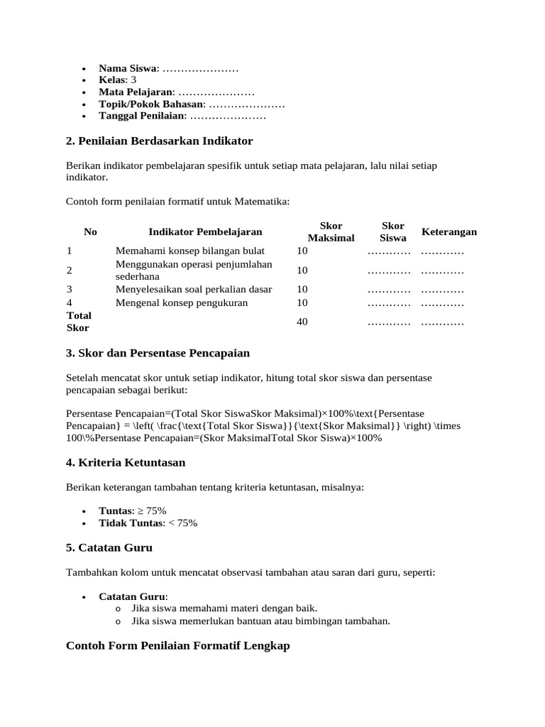 Program Penilaian Formatif Kelas 3 | PDF