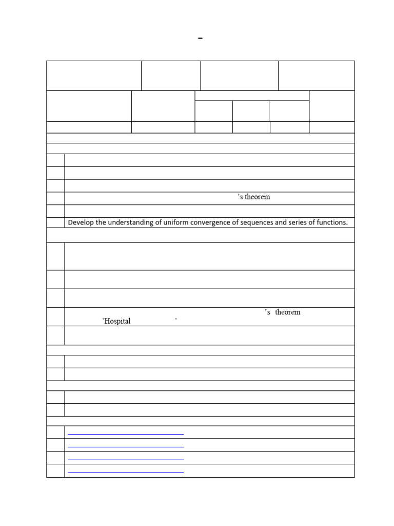 MDS-411 - Lecture Plan | PDF | Limit (Mathematics) | Real Analysis