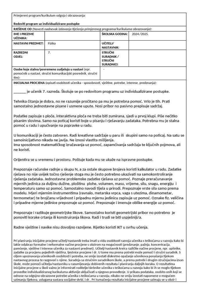 Obrazac Postupka Individualizacije FIZIKA-64de3c70a568d | PDF