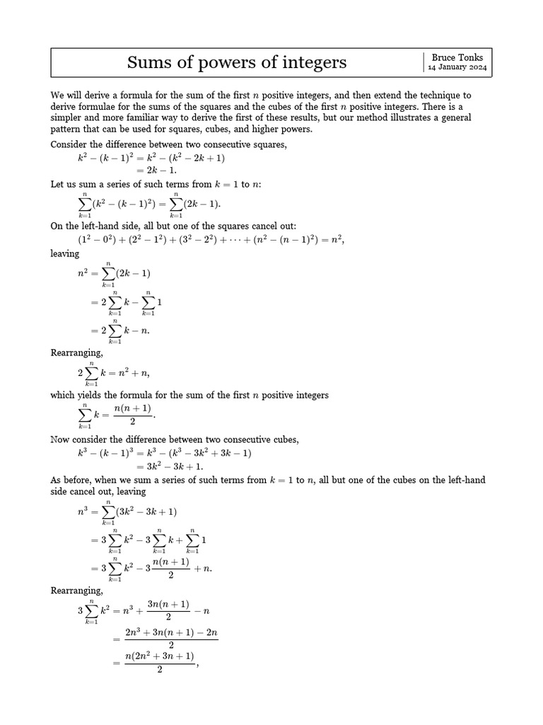Sums of Powers of Integers | PDF | Mathematical Analysis | Ring Theory