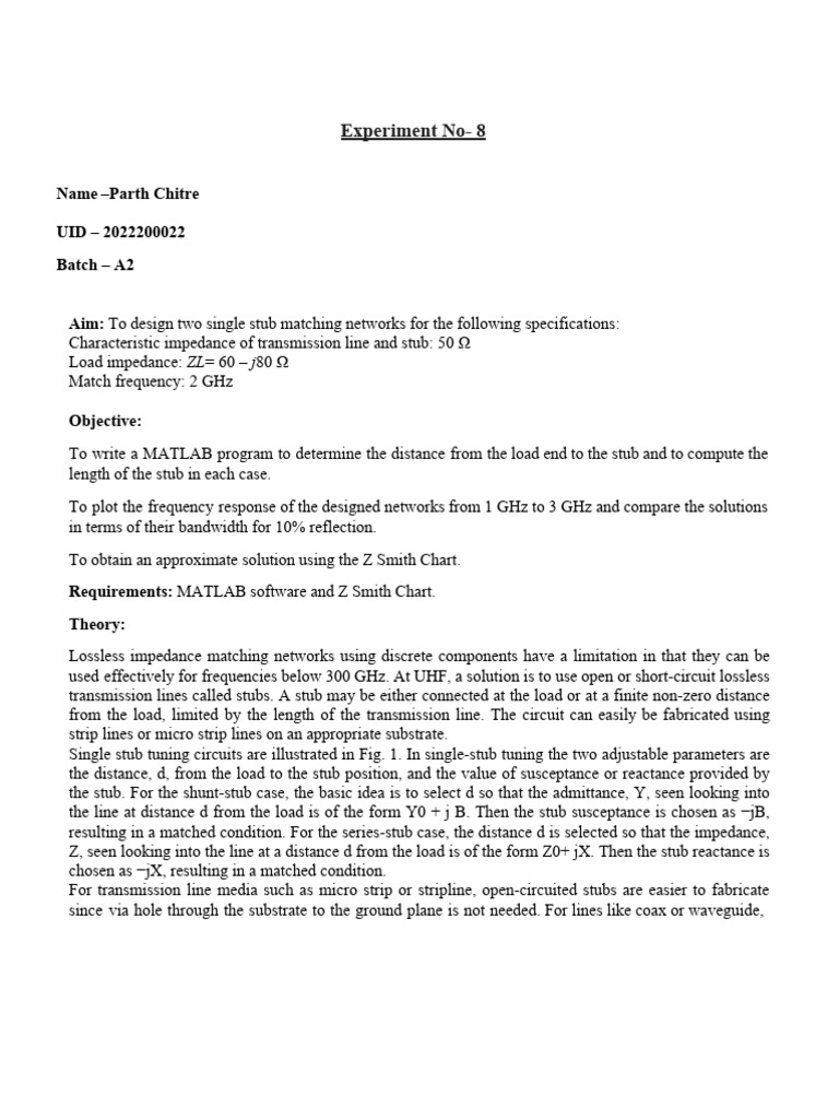 Exp 8 | PDF | Transmission Line | Electricity
