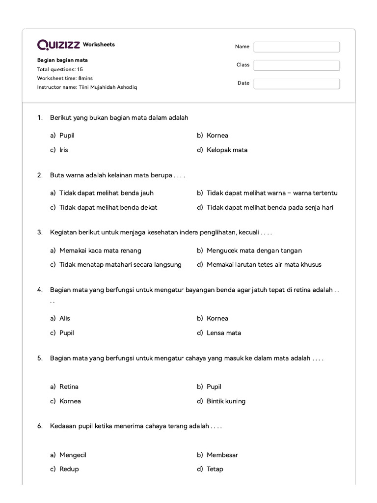 Soal dan Worksheet Bagian Mata | PDF