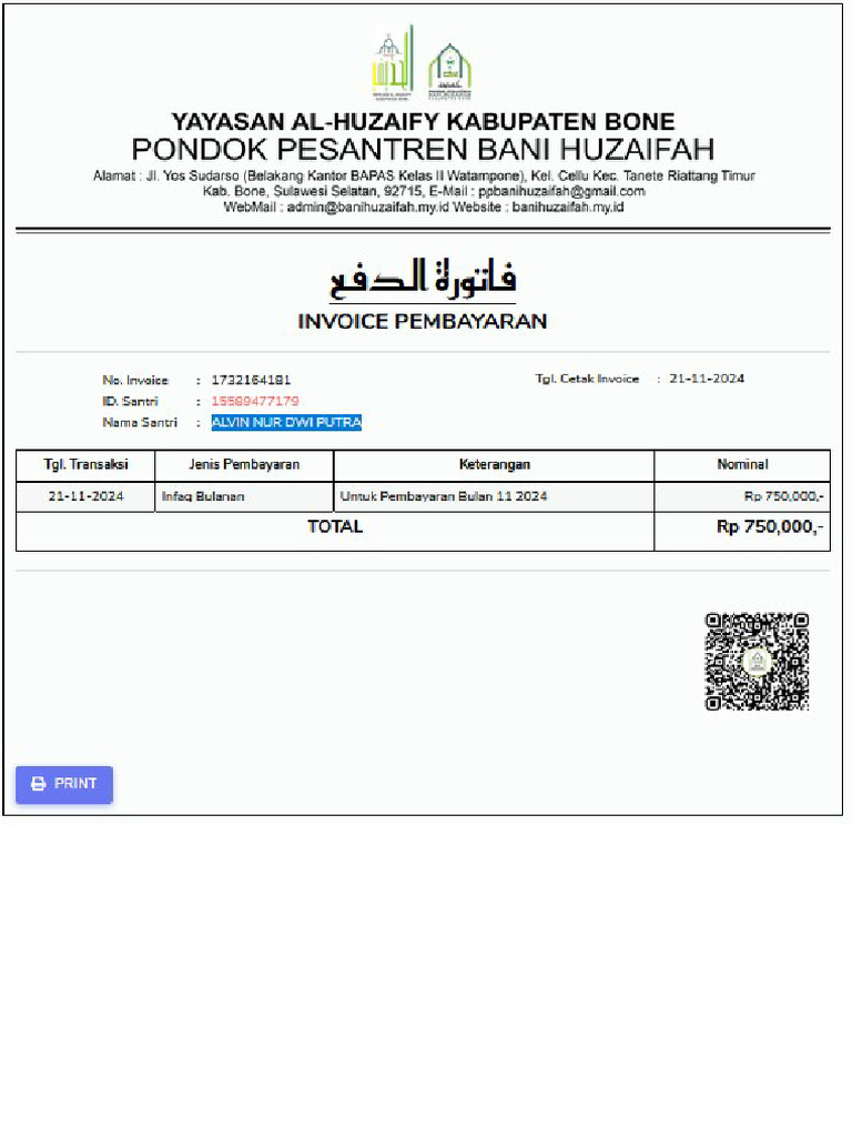 Invoice Pembayaran Alvin Nur Dwi Putra November 2024 | PDF