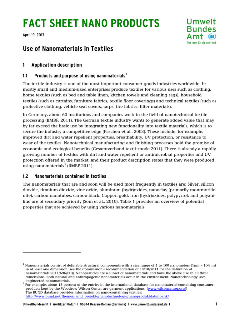 Datenblatt Nanoprdukte Textilien e | PDF | Nanomaterials | Textiles