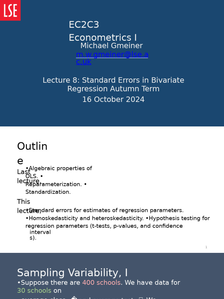 EC2C3 AT Lecture 8 - 2024 Slides PDF | PDF | Errors And Residuals | Standard Error
