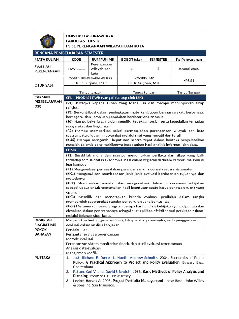 RPS Evaluasi Perencanaan 2020 | PDF