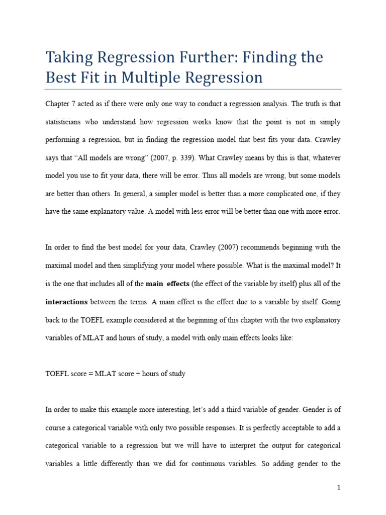 1 Finding The Best Fit in Multiple Regression - JLH | PDF | Regression ...