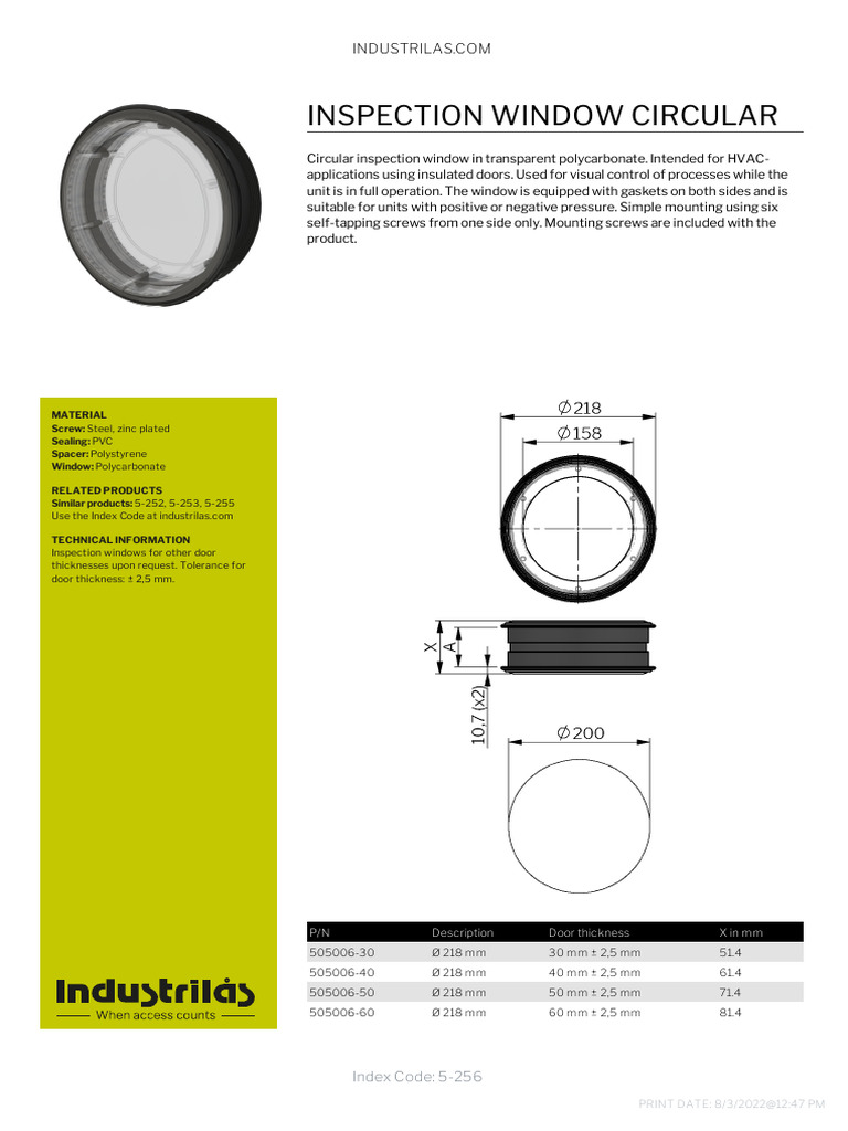Ventanas de Inspección Circular 218 MM para HVAC | PDF
