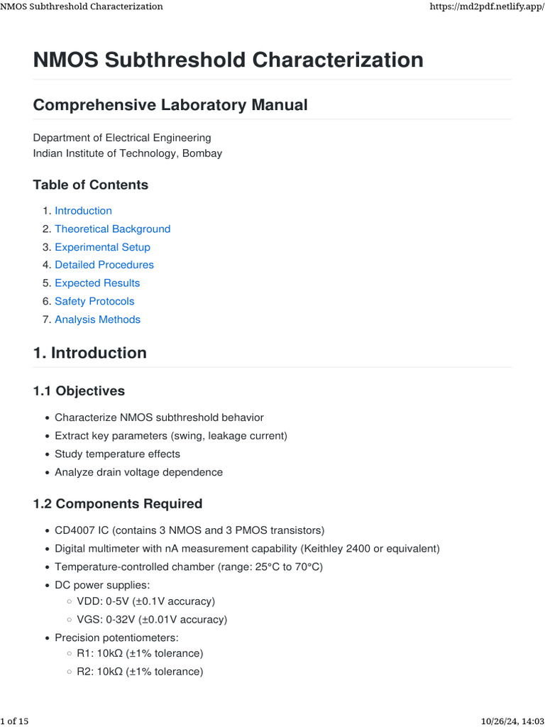 NMOS Subthreshold Characterization | PDF | Mosfet | Electricity