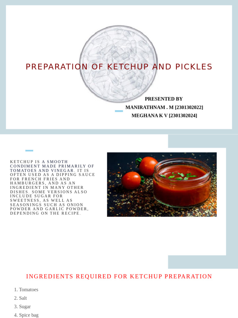 Preparation of Ketchup and Pickles | PDF | Pickling | Pickled Cucumber