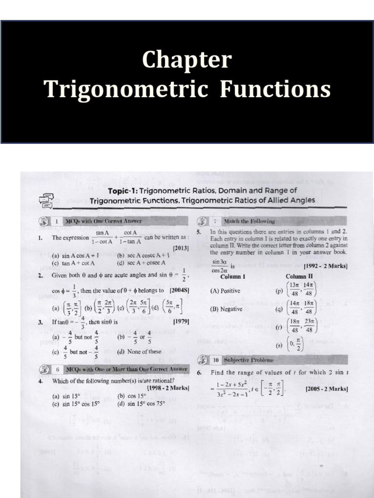 STD 11 Maths Che 3 Trigo.. Jee Advanced Pyqs | PDF