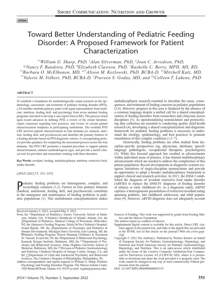 Toward Better Understanding of Pediatric Feeding Disorder | PDF ...