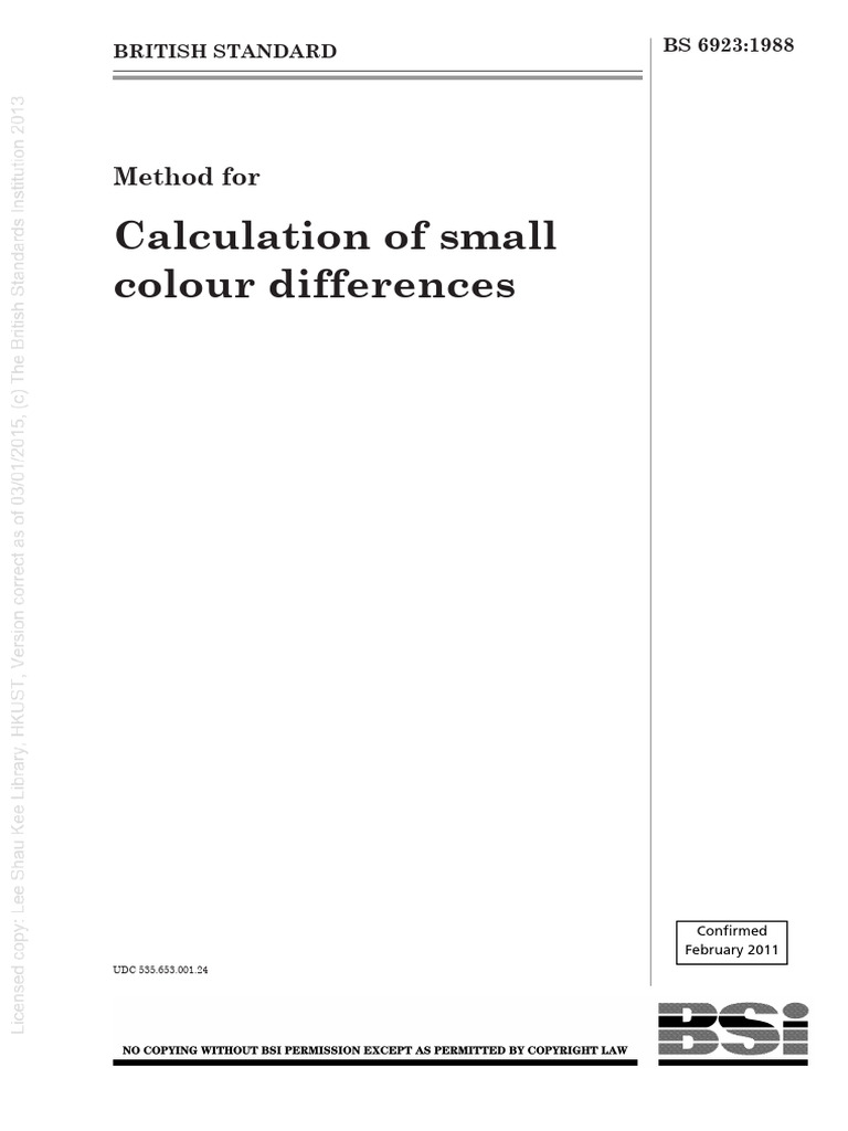 BS 69231988 Methods For Calculation of Small Colour Differences (The ...