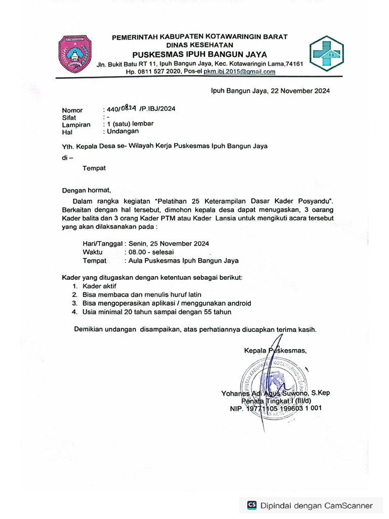 Undangan Pelatihan Kader Posyandu | PDF