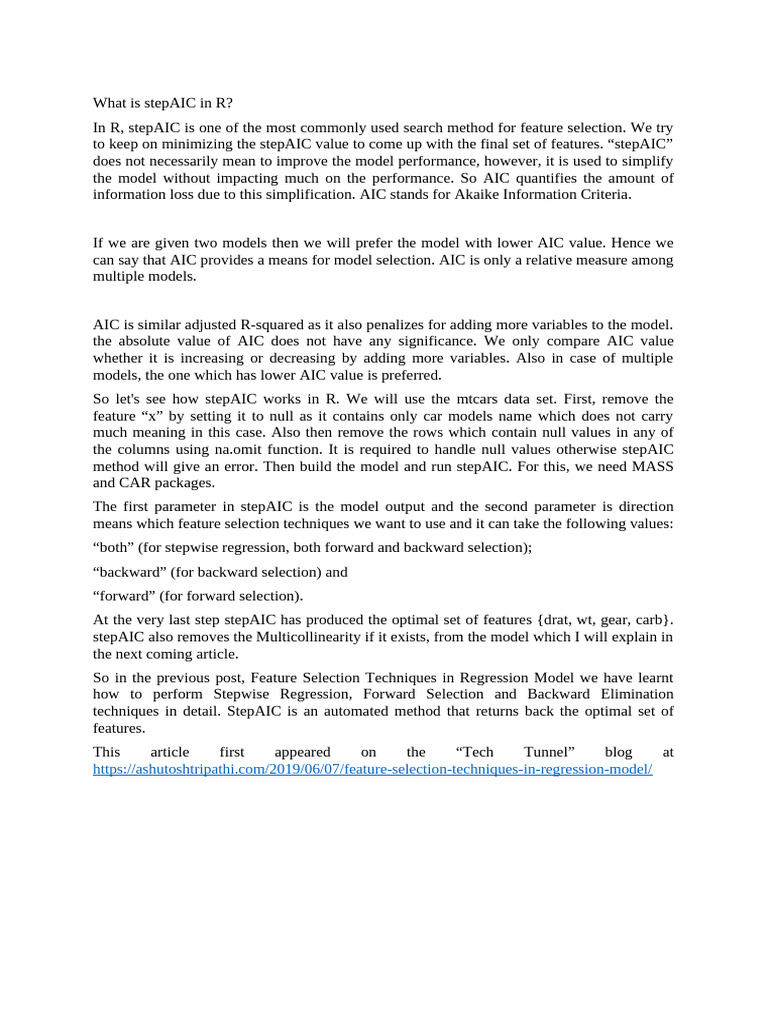 STEPAIC | PDF | Akaike Information Criterion | Coefficient Of Determination