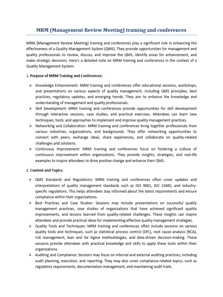 MRM Training | PDF | Quality Management | Quality Management System