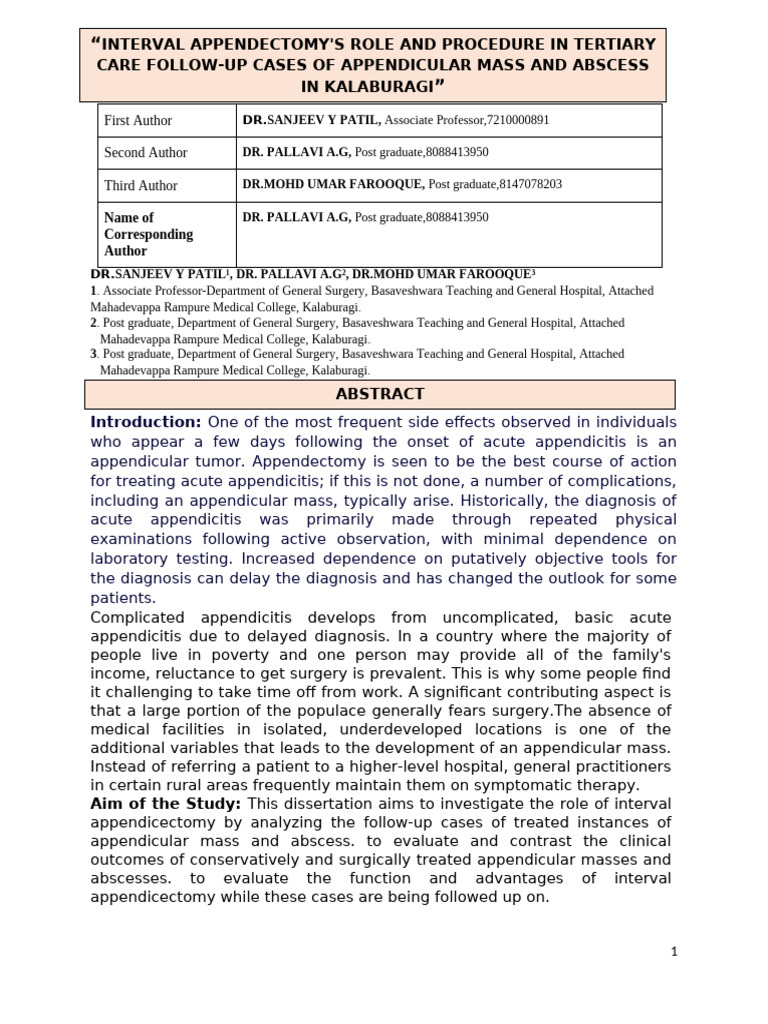 Interval Appendicectomy in Follow Up Cases-New 2024 | PDF | Surgery ...