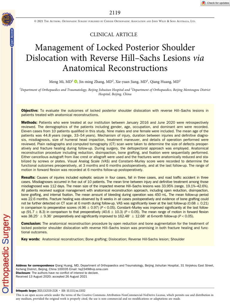 Orthopaedic Surgery - 2021 - Mi - Management of Locked Posterior ...