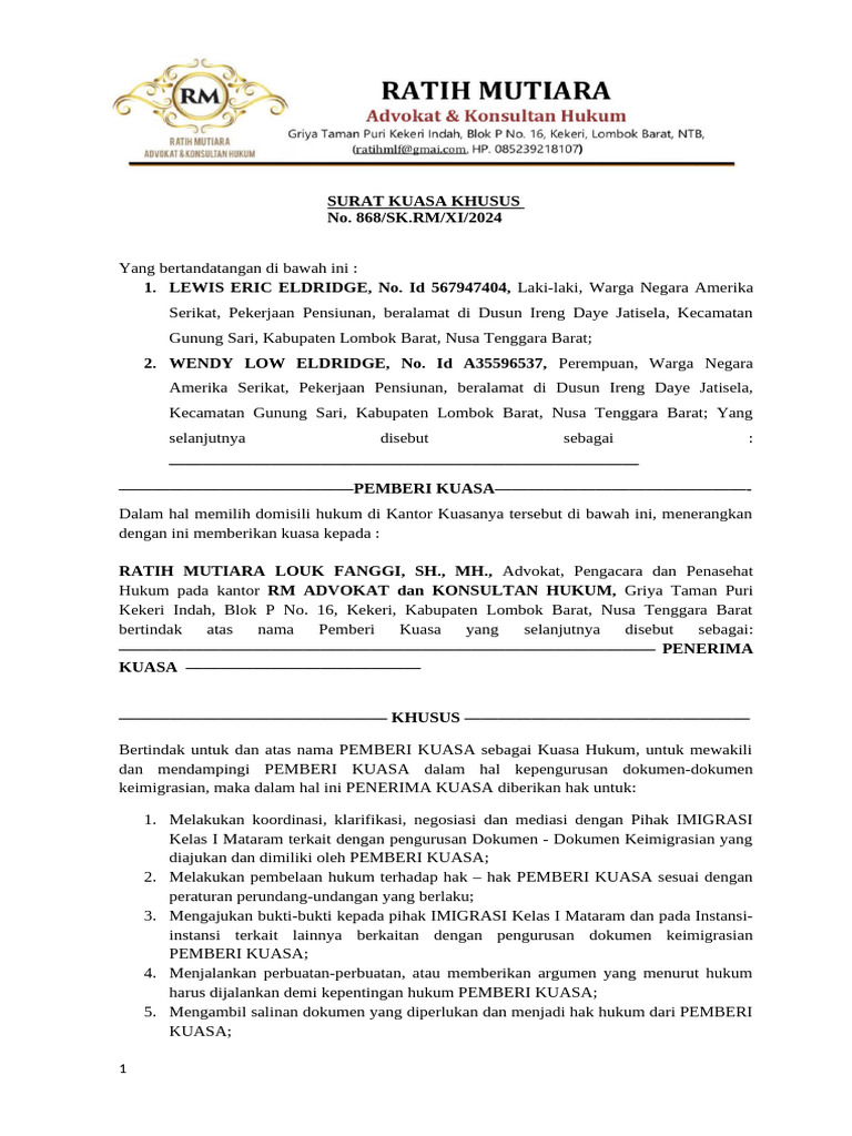 Surat Kuasa Wendi & Lewis | PDF