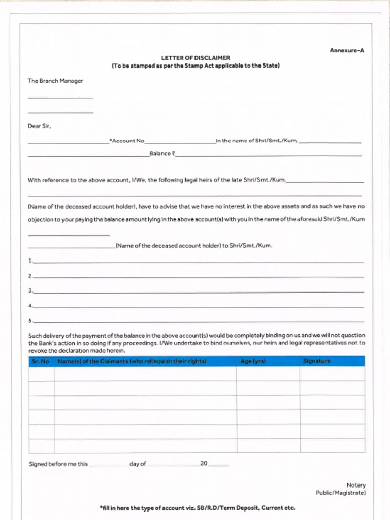 Letter of Disclaimer - Annexure A | PDF