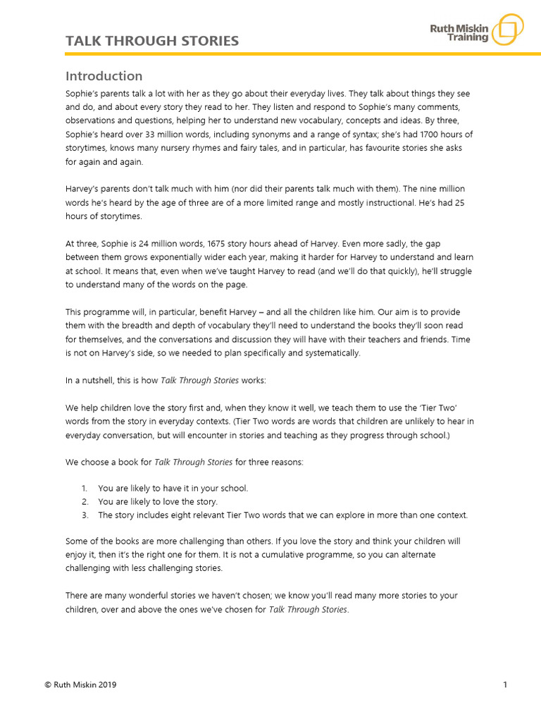 Introduction Talk Through Stories | PDF | Vocabulary | Cognition