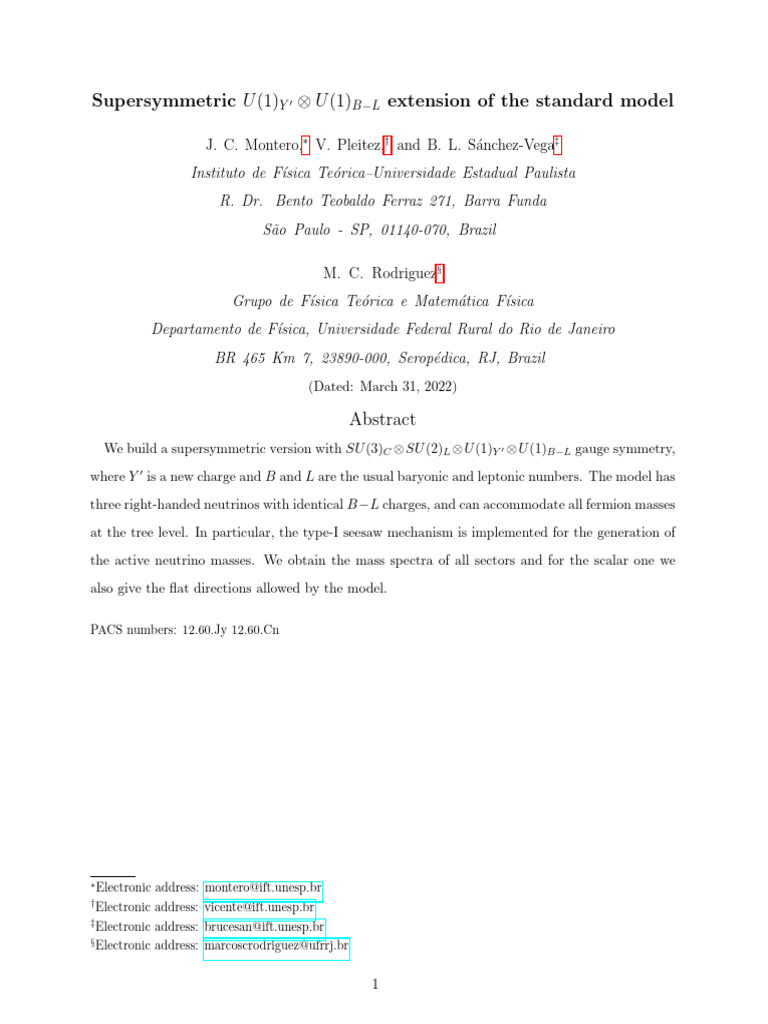 Supersymmetric Extension of The Standard Model: J. C. Montero, V ...