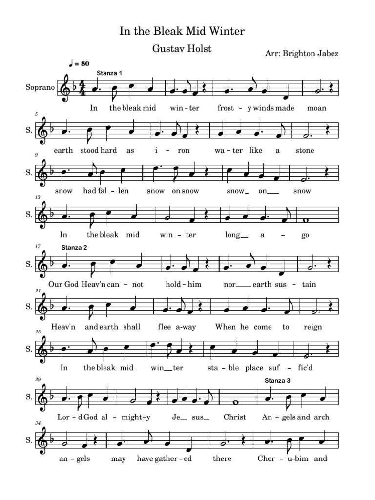 In The Bleak Mid Winter Soprano | PDF