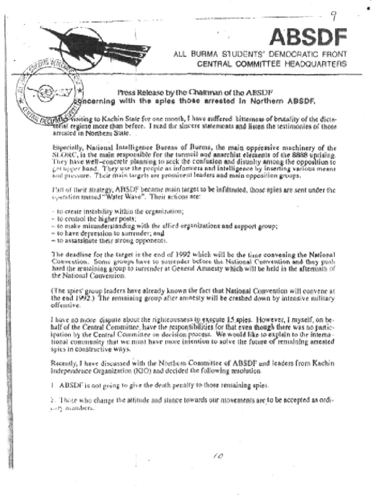 ABSDF Press Release on Spies and Strategy | PDF