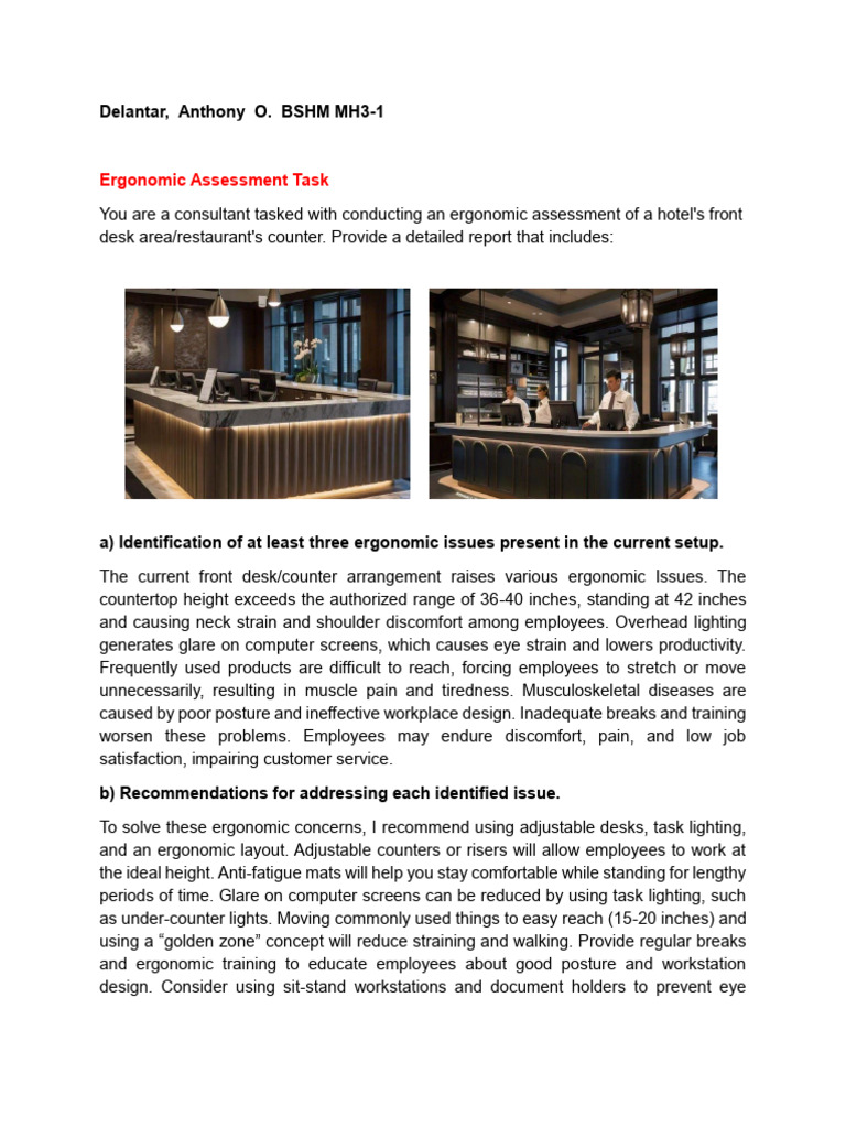 Ergonomic Hotel Front Desk Assessment | PDF | Human Factors And ...