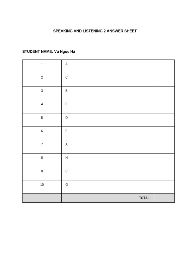 Speaking and Listening 2 Answer Sheet | PDF