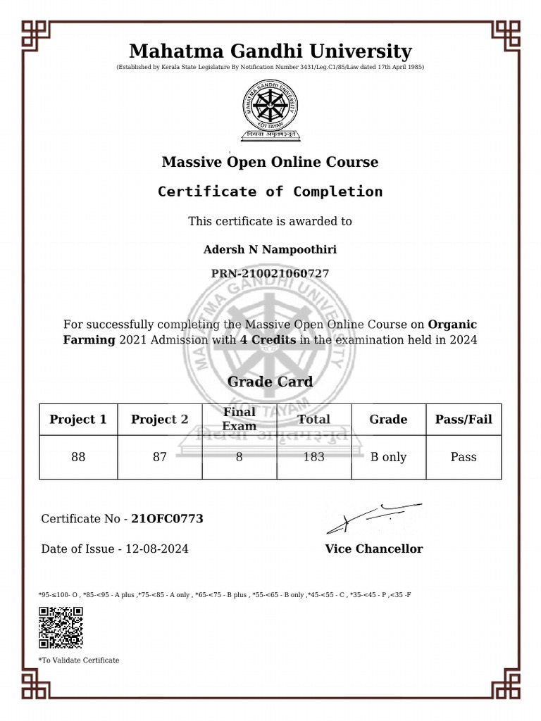 Adersh Certificate | PDF