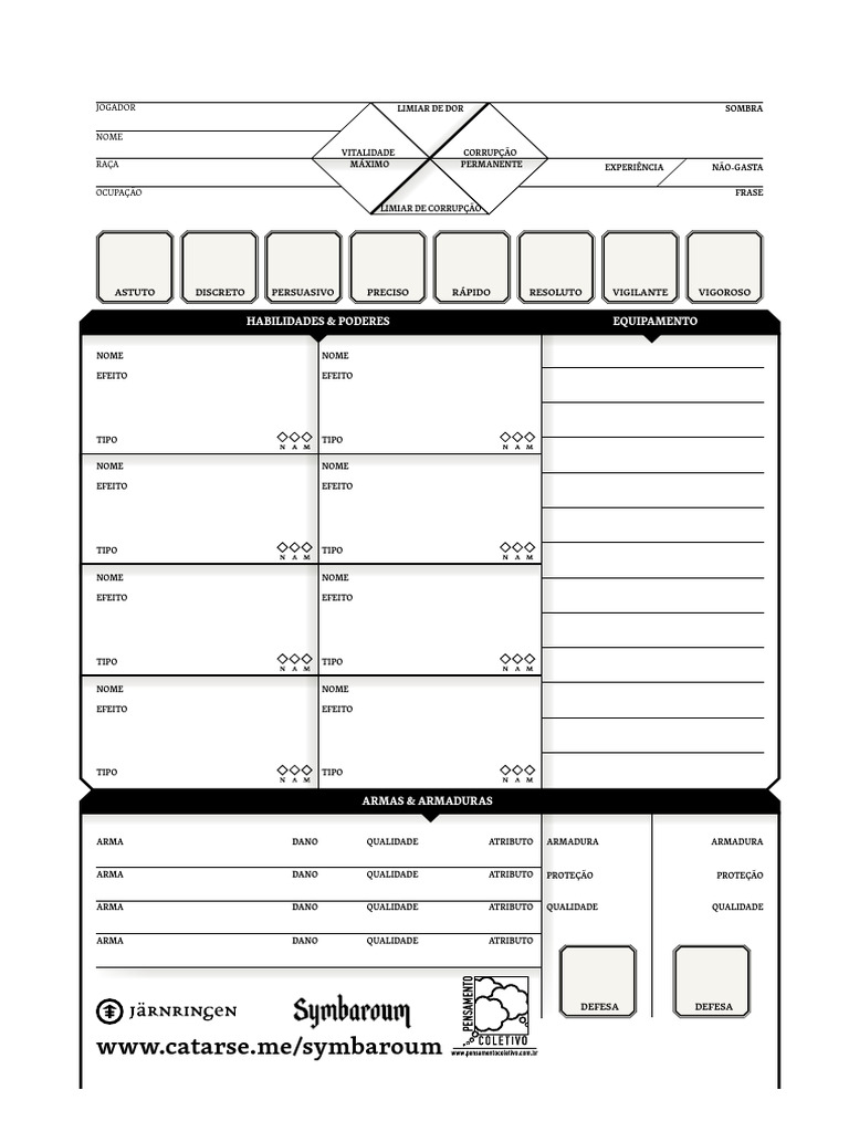 Ficha de Personagem de RPG Symbaroum | PDF