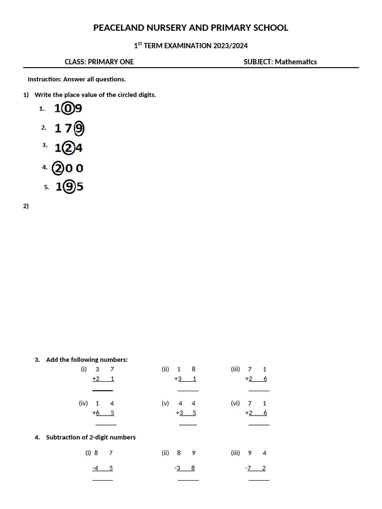 Primary One Mathmatic | PDF