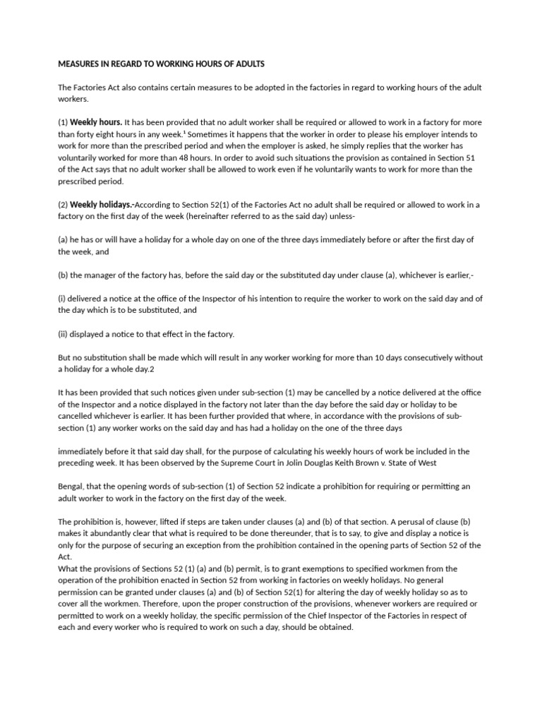 Factory Work Hours Regulations | PDF | Overtime | Labour Law