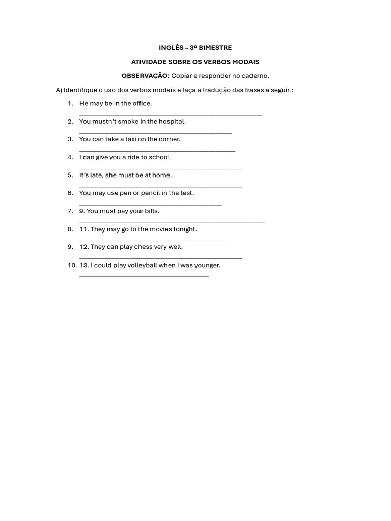 Verbos Modais Exercício | PDF