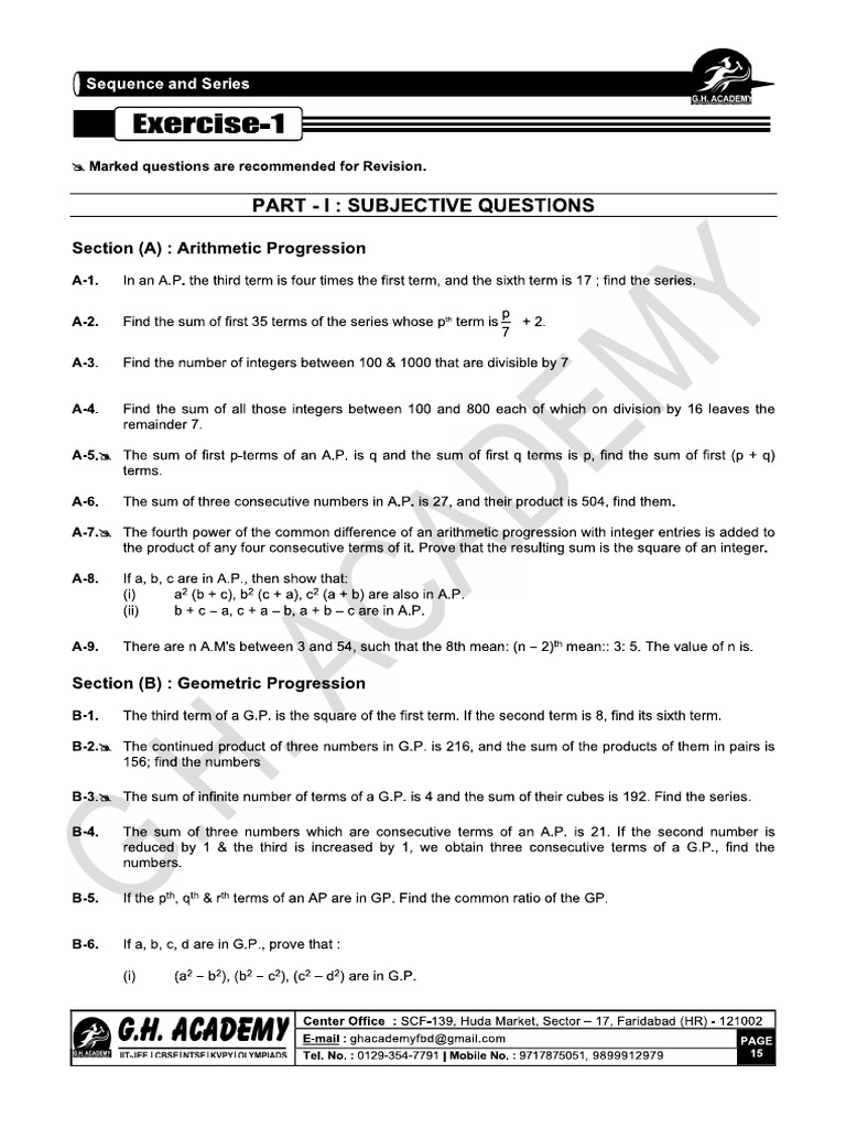 Sequences & Series Ex 1 | PDF