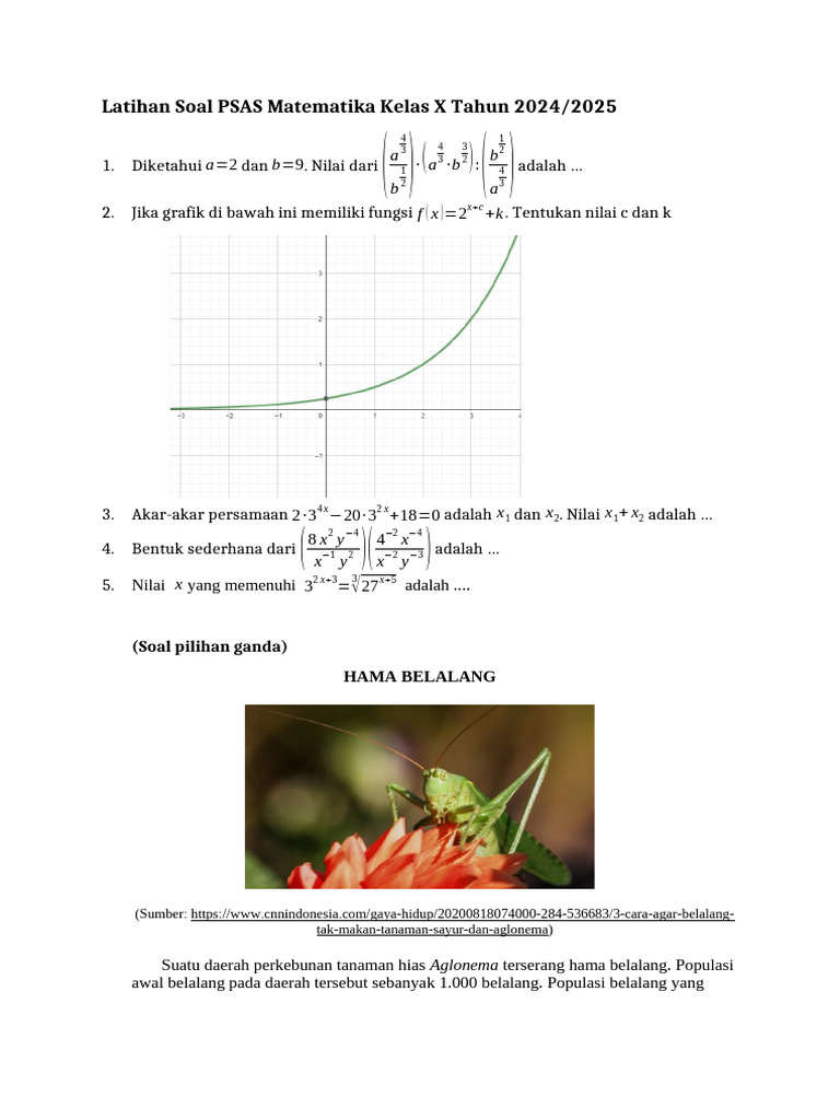 Latihan Soal PSAS Matematika Kelas X Tahun 2024 | PDF