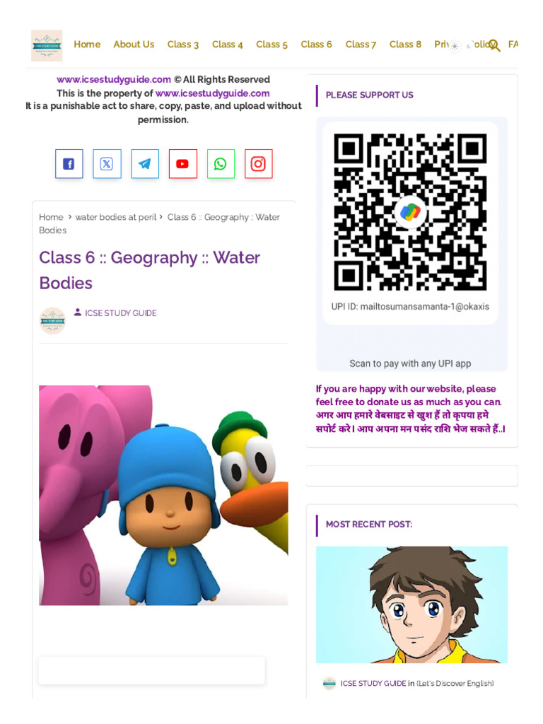 Class 6 - Geography - Water Bodies | PDF | Oceans | Water