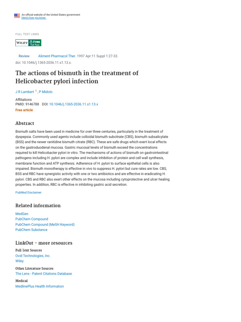 The Actions of Bismuth in The Treatment of Helicobacter Pylori ...