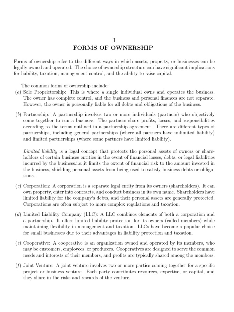 FORMS of OWNERSHIP - NOTES | PDF | Partnership | Limited Liability Company