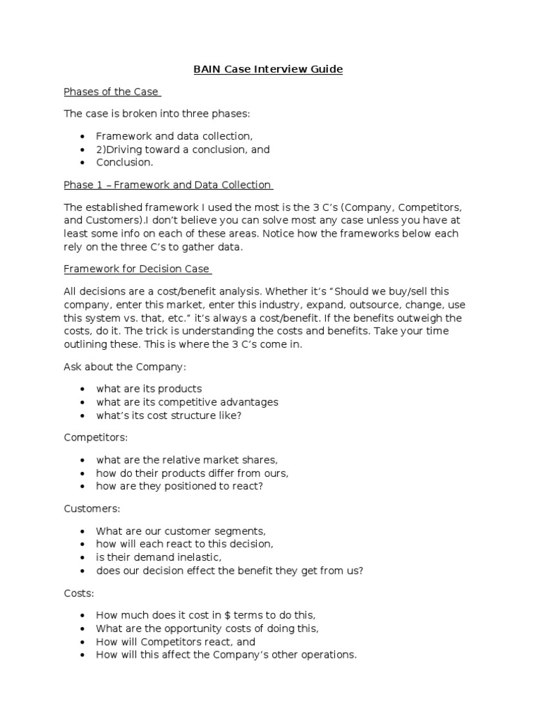 BAIN Case Interview Guide | PDF | Profit (Accounting) | Cost–Benefit ...