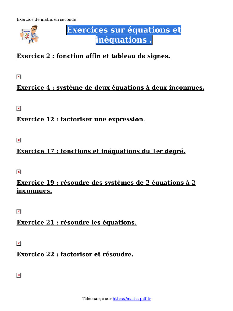 Exercices d'équations et inéquations 2nde | PDF