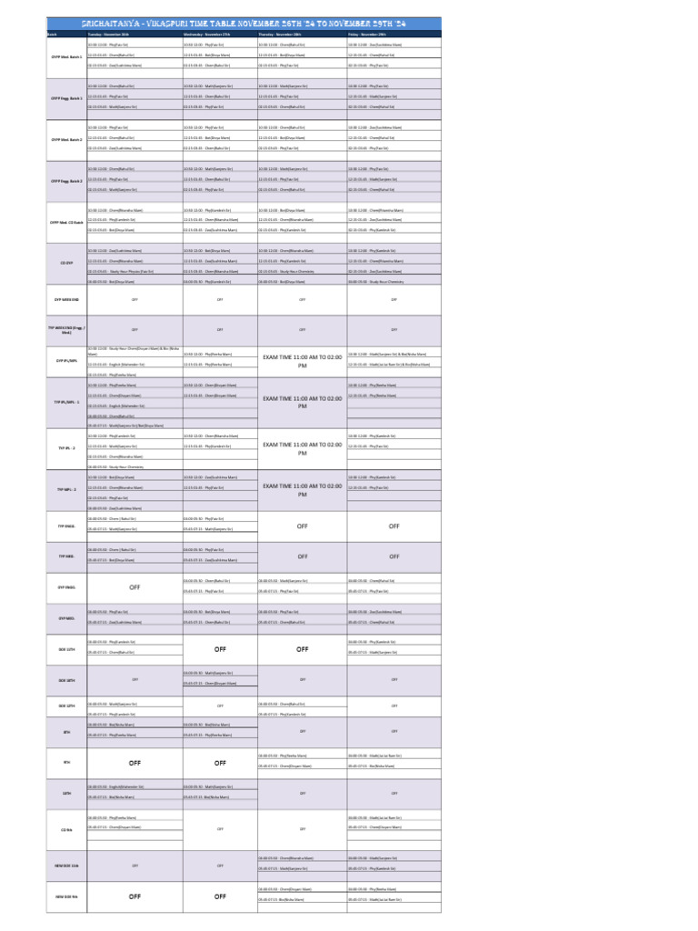 November 2024 Class Schedule | PDF