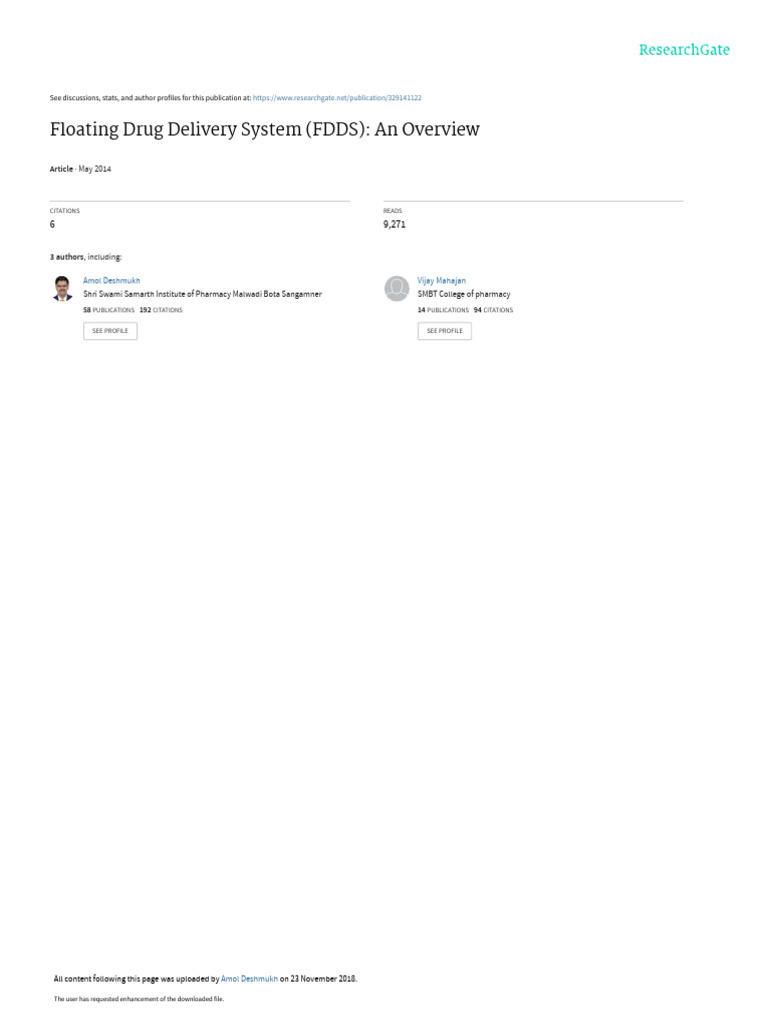 Floating Drug Delivery System FDDSAn Overview | PDF | Stomach ...