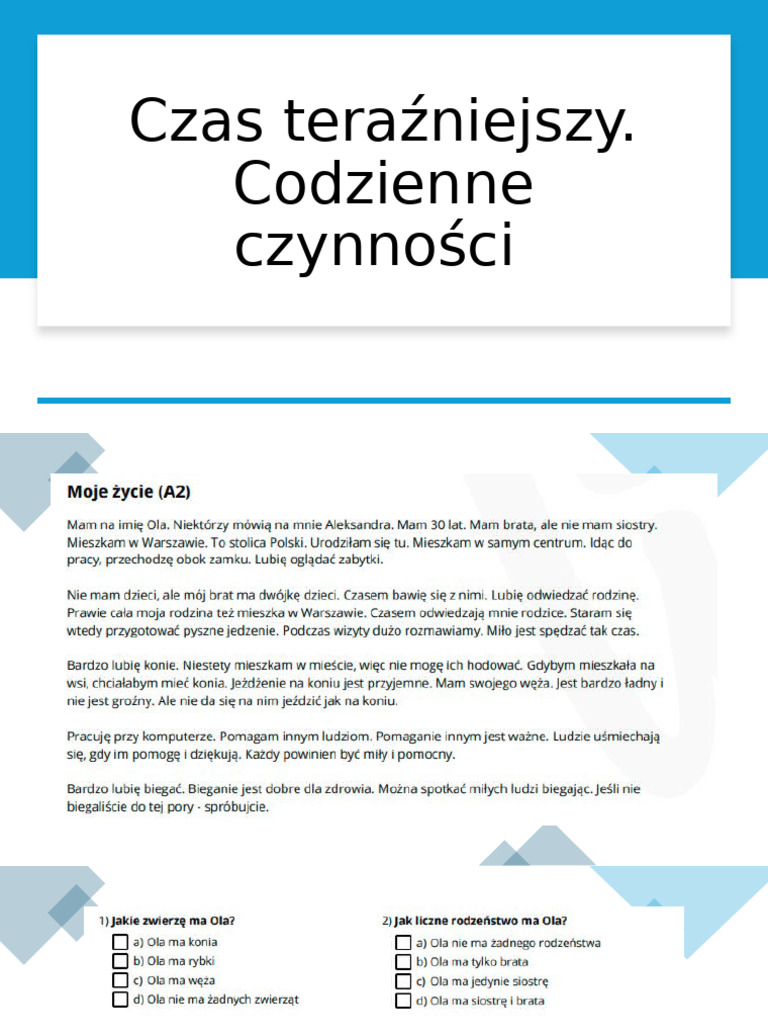 Czas Terazniejszy. Codzienne Czynności | PDF