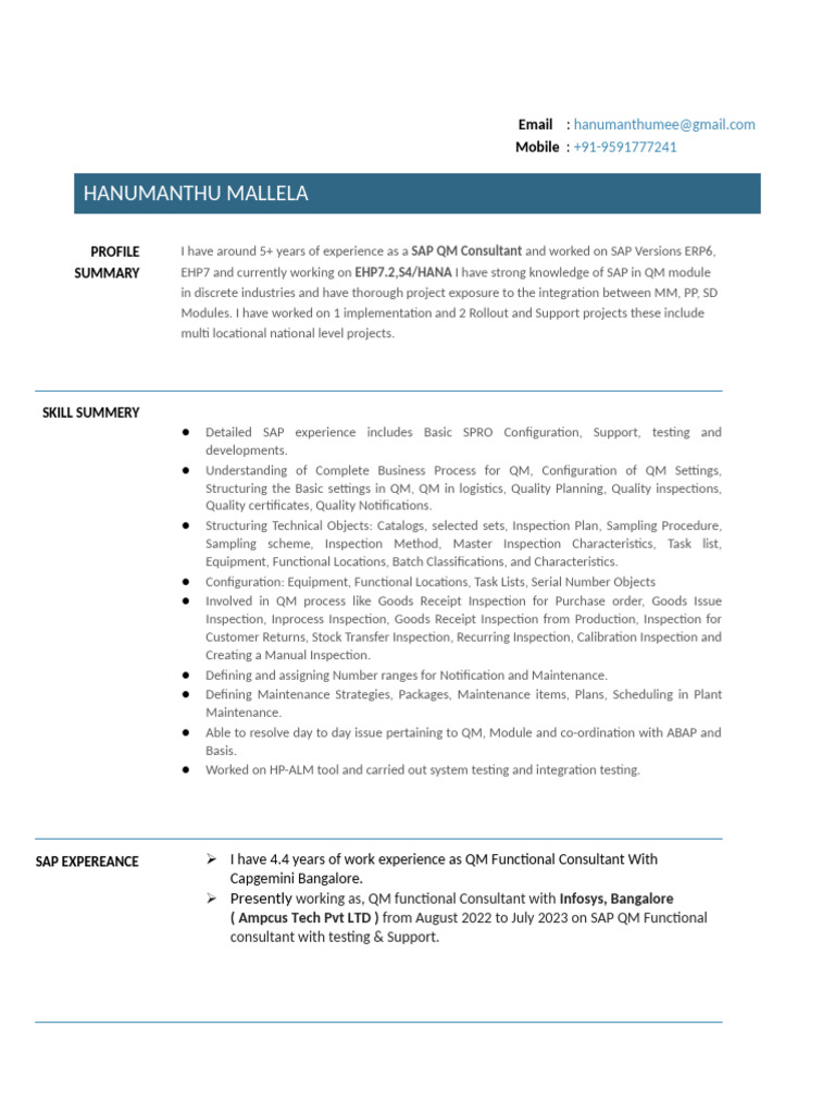 Hanumanthu Mallela - 5.6years | PDF | Specification (Technical Standard ...