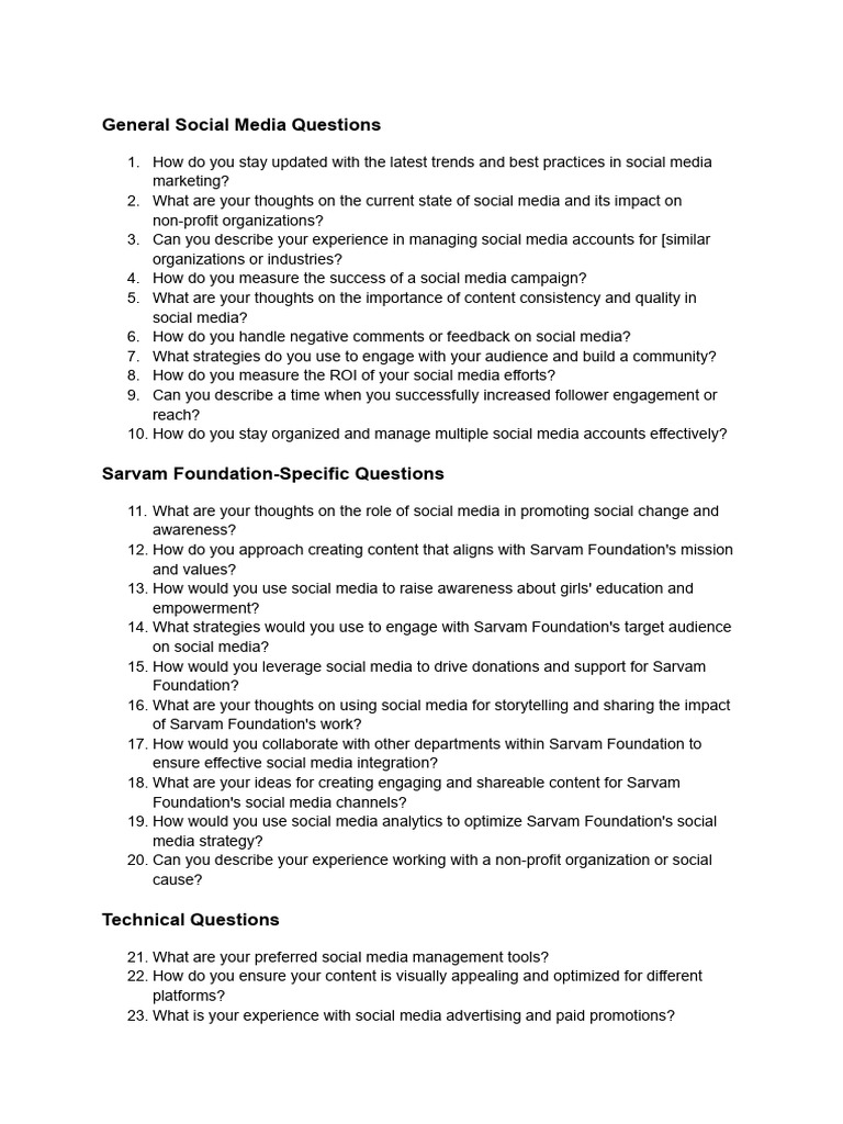 Social Media Interview Questions | PDF | Social Media | Popular Culture ...