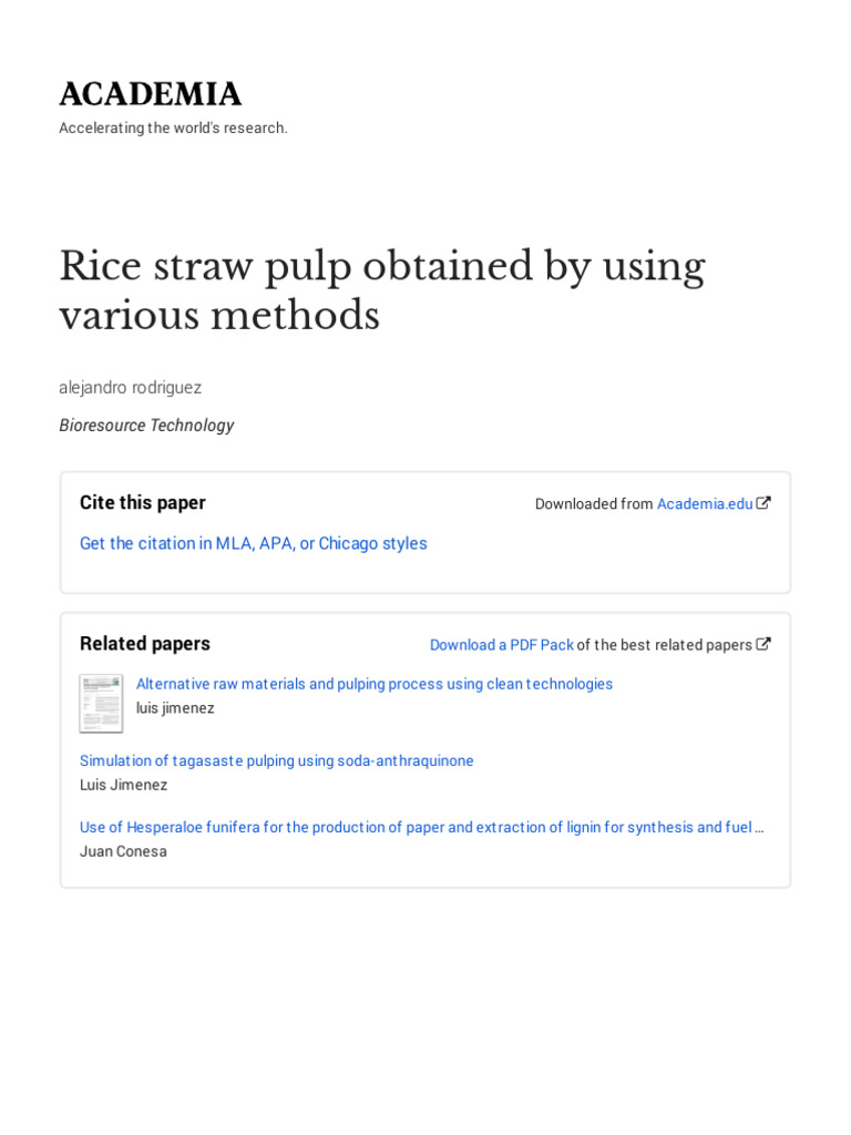 Rice Straw Pulp | PDF | Pulp (Paper) | Paper