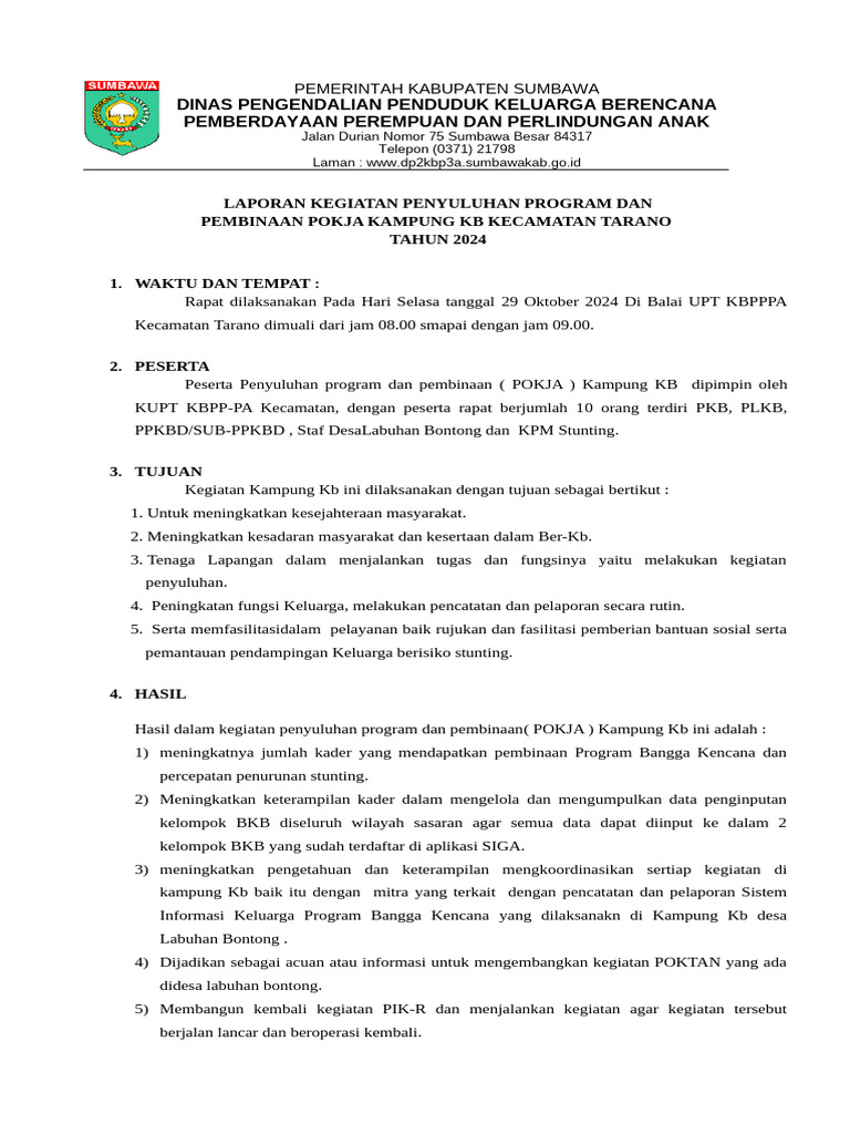 CONTOH NOTULENSI KAMPUNG KELUARGA BERKUALITAS (Pokja) 29 Oktober 2024 ...