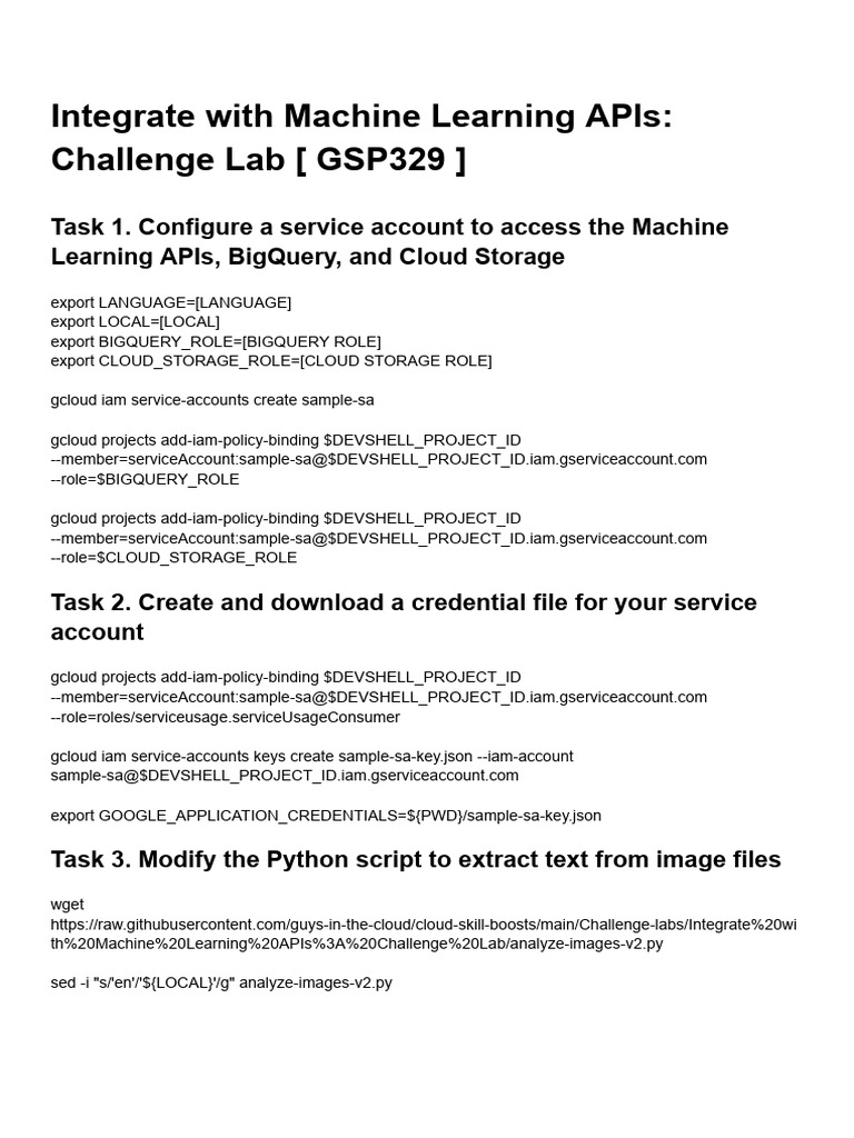 Integrate With Machine Learning APIs Challenge Lab | PDF